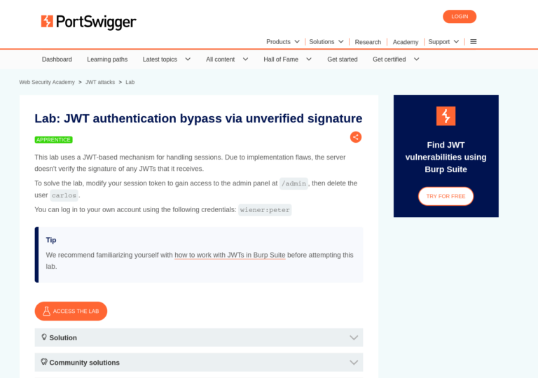 JWT authentication bypass via unverified signature