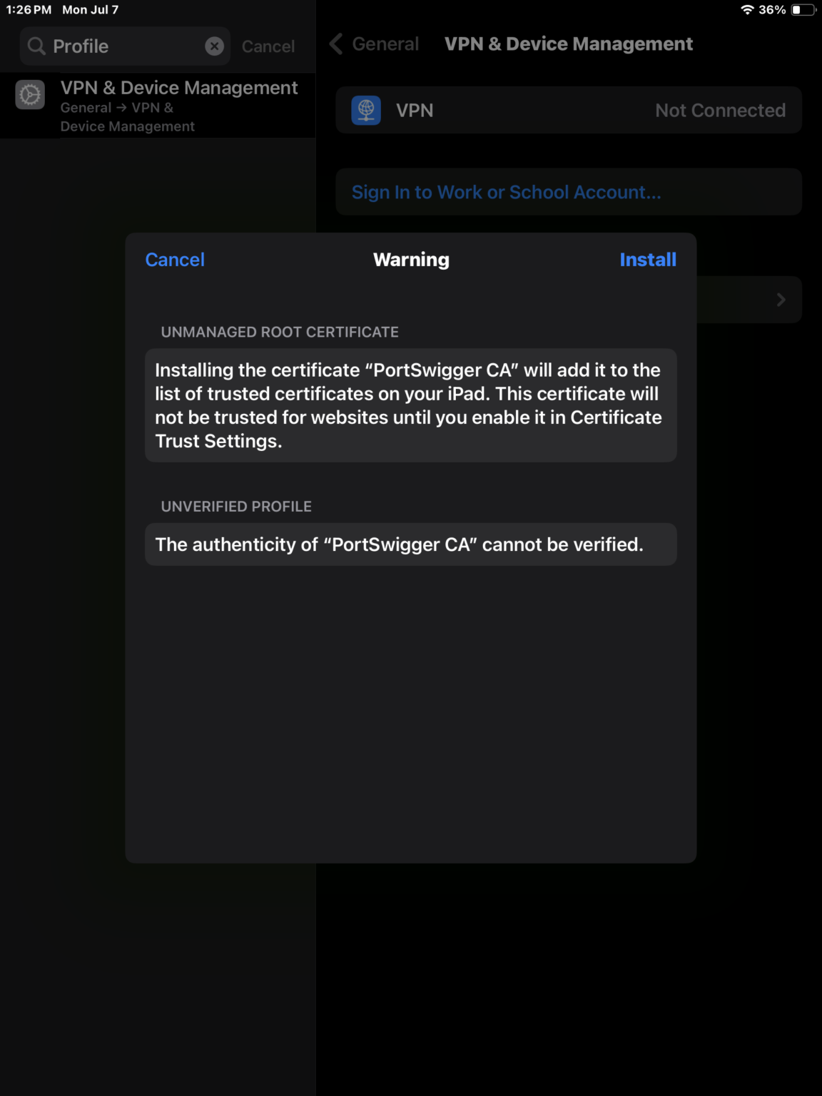 Configuring iOS Device with Burp Suite